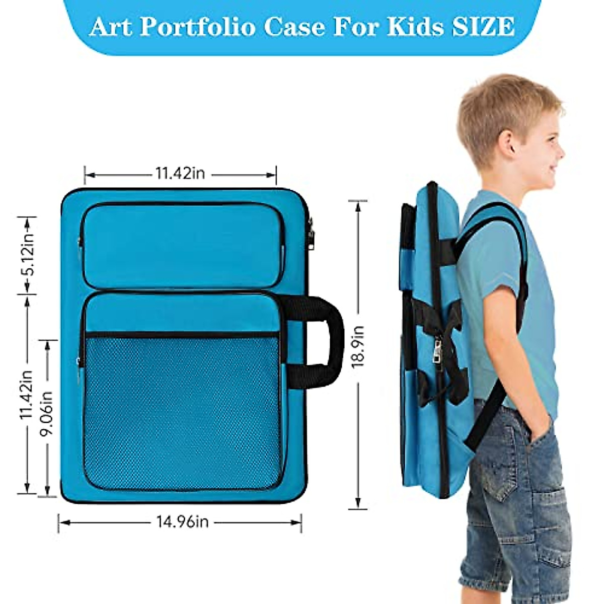 TreochtFUN Art Portfolio For Kids Artwork, Art Bag Organizer 15x18 In For Children Drawing Lesson,A3 artist Backpack Storage Sketchbook,Drawing Pencil,Art Set.Empty art case(Blue)