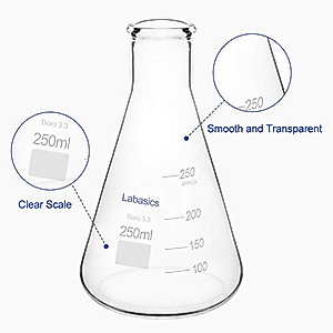 Labasics Glass Narrow Mouth Erlenmeyer Flask, Borosilicate Glass Heavy Wall Flask with Heavy Duty Rim, 250 ml
