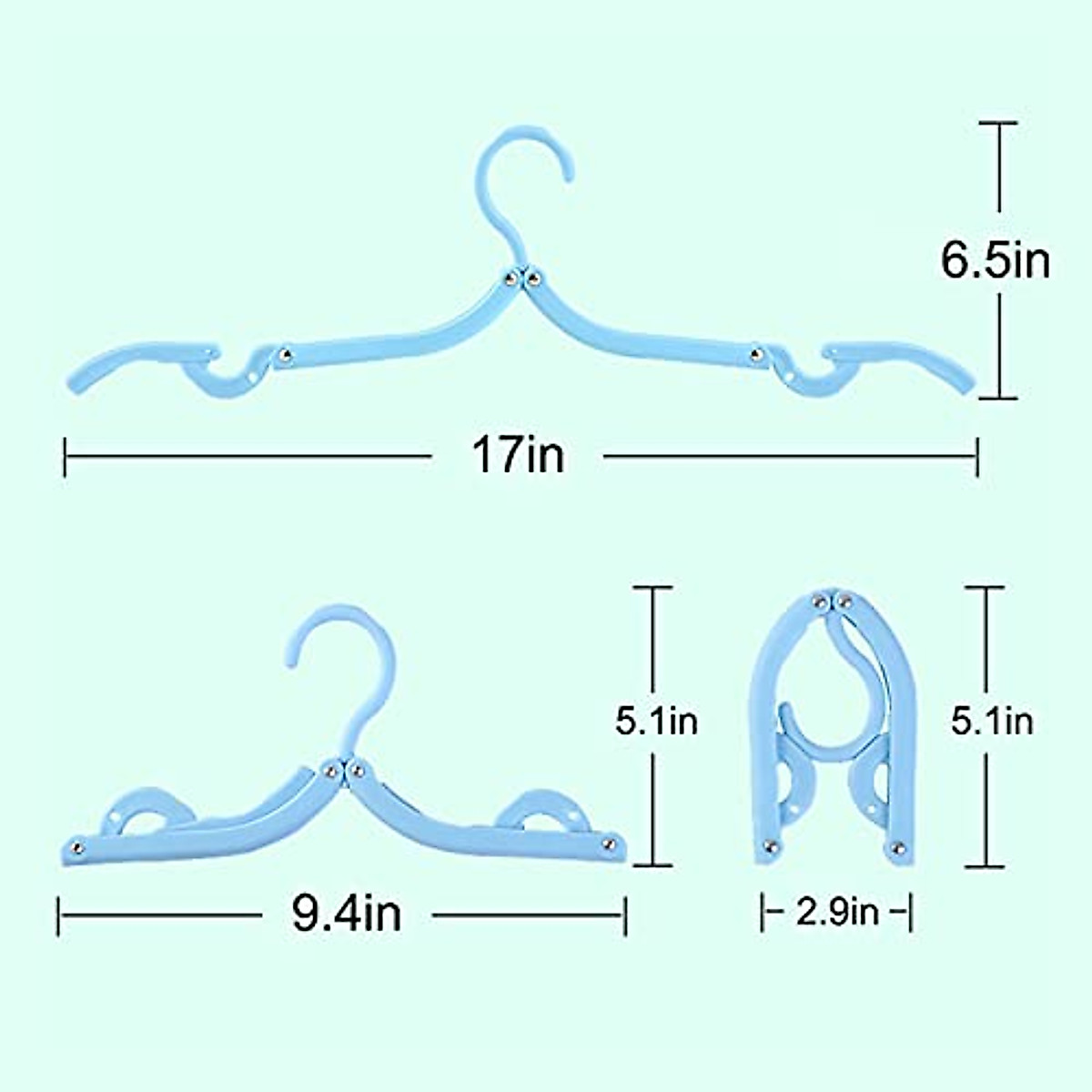 NHW 10PCS Portable Folding Clothes Hangers Retractable Plastic Non Slip Clothing Hangers for Kids and Adults