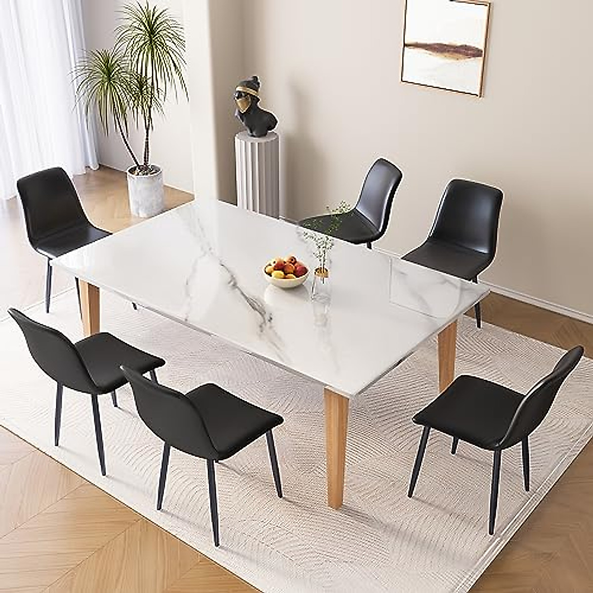 HeuGah Dining Chairs Set of 6, Black Kitchen & Dining Room Chairs, Modern Faux Leather Dining Room Chairs with Metal Legs and High Back (Black, Set of 6)
