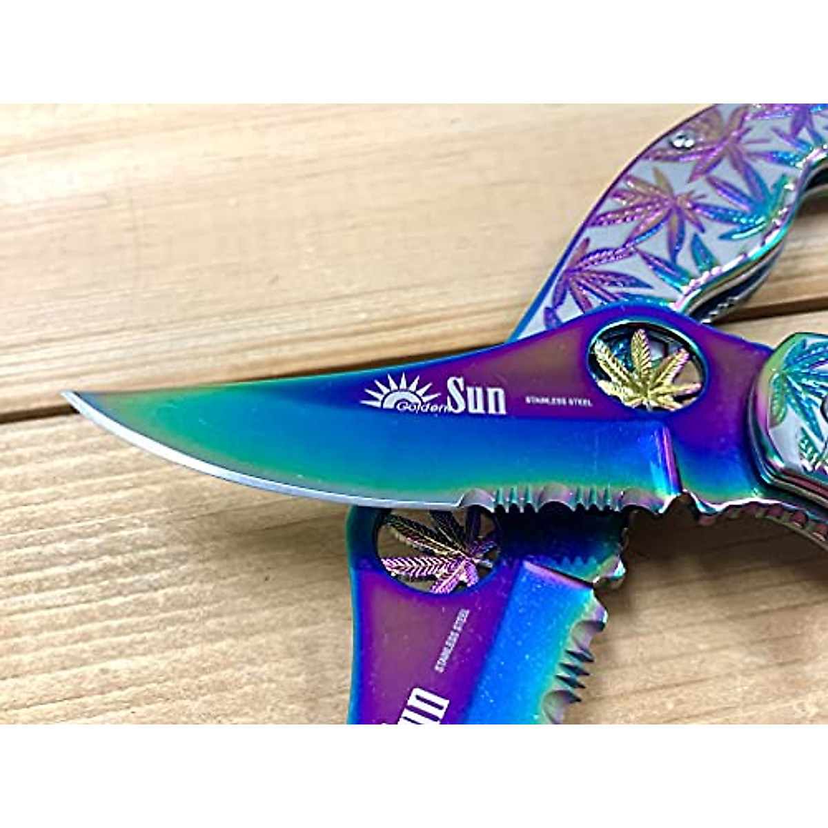 Super Knife 7.5" Rainbow Leaf Spring Assisted EDC Folding Lexury Pocket knife