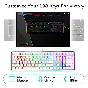 RK ROYAL KLUDGE RK918 Wired Mechanical Keyboard, RGB Backlit Gaming Keyboard with Large LED Sorrounding Side Lamp, Full Size 108 Key Mechanical 100% Anti-Ghosting Computer Keyboard, Brown Switch White