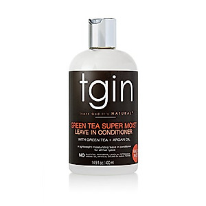 tgin Green Tea Super Moist Leave in Conditioner for Curly, Coily and Wavy Hair, with Argan Oil, Shea Butter and Green Tea, Moisturizes and Nourishes Dry Hair, 13 oz