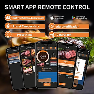 Wireless Meat Thermometer Bluetooth, Food Thermometer with Waterproof Probe & Smart WiFi APP for Grill Grilling, Oven, Smoker, Kitchen Cooking, Outdoor BBQ Thermometers