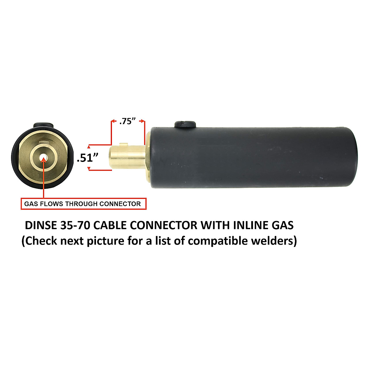 26F Series - 200 Amp - Air Cooled - Flexible Head TIG Torch - 25 feet 1-Piece Cable - INLINE Gas Dinse 35-70 Connector - (Welders with Gas Solenoid)