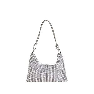 Verdusa Women's Glitter Rhinestone Hobo Handbag Evening Bag Purse Silver one-size