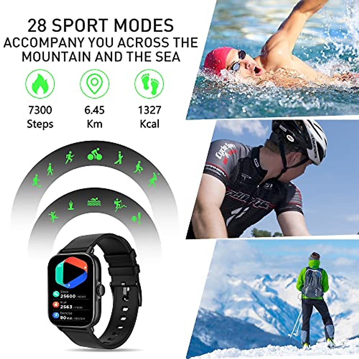 Smart Watch (Answer/Make Call), 1.7" Smartwatch Fitness Tracker for Android and iOS Phones with Heart Rate Sleep Tracking, 28 Sport Modes, Blood Oxygen, Ai Voice Control,Fitness Watch for Women Men