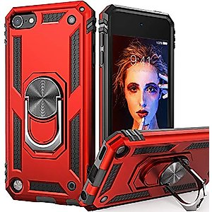 iPod Touch 7 Case, iPod Touch 6 Case with Car Mount,IDweel Hybrid Rugged Shockproof Protective Cover with Built-in Kickstand for iPod Touch 5 6 7th Generation, Red