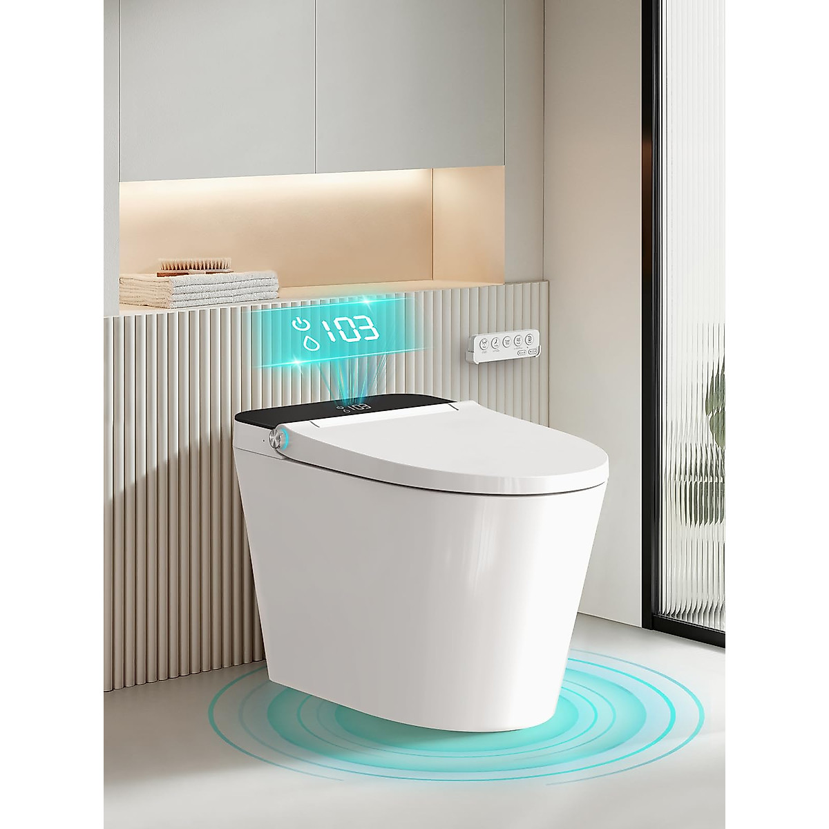 Smart Toilet with Built-in Tank & Bidet Auto Open/Close Foot Sensor Flush Dryer Heated Seat Soft Close Elongated One-Piece Design (ZY695A)