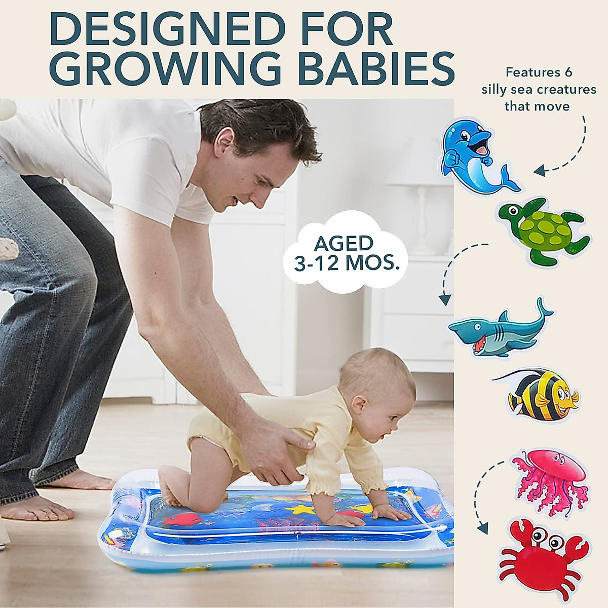 MAGIFIRE Tummy Time Water Mat for Infants 3-12 Months Old, Measures 27 inches x 21 inches, Water Mat for Babies, BPA-Free, Water Play Mat