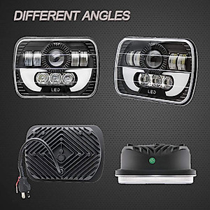 AMUNIESUN 120W Rectangle 7x6 5x7 Inch Headlights 6052 6054 H5054 H6054 Headlight DRL Hi/Low Sealed Beam H4 Plug Compatible With GMC Ford Chevy Chevrolet Cargo Van Express Nissan