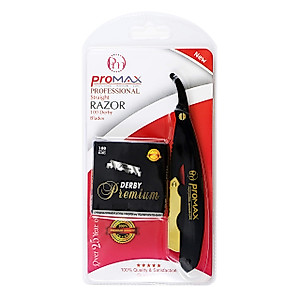 Professional Barber Straight Edge Razor - Salon Quality Cut Throat Shavette, Straight Razor Blade for Barber, Matte Black Straight Razor-160-10048PHBG- (Plain Handle Black And Gold)