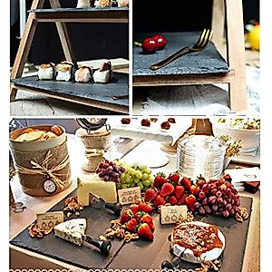 MAPRIAL 12 x 10 In 4 Pack Slate Cheese Boards, Black Stone Plates Charcuterie Boards Gourmet Serving Tray Cheese Platter Display Chalkboard with Soapstone Chalk for Sushi, Party, Gift, Meat, Appetizer