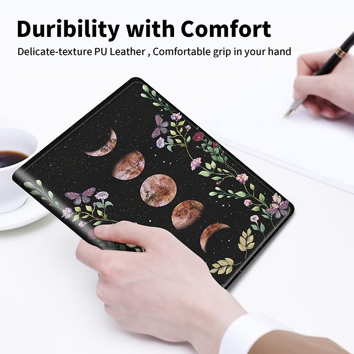 EDGFRTOIO for All New Kindle (11th Generation-2022 Release) Case 6" E-Book Reader Cover, Premium PU Leather Smart Folio Case Folding Stand Cover for Kindle 11 2022/2023, Flowers Moon Phase Stars Sky