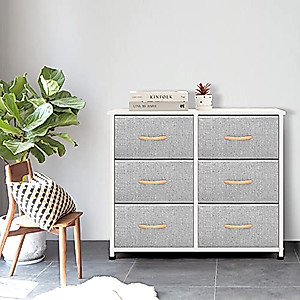 AZL1 Life Concept 6 Drawers Fabric, Tower Dresser for Bedroom, Hallway, Nursery, Entryway, Closets, Sturdy Metal Frame, Wood Tabletop, Easy Pull Handle, Light Grey