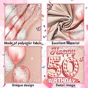 Happy 50th Birthday Rose Gold Banner Cheers to 50 Years Old Backdrop Confetti Balloons Theme Decor Decorations for Women 50 Years Old Pink Birthday Party Supplies Bday Background Favors Gift Glitter