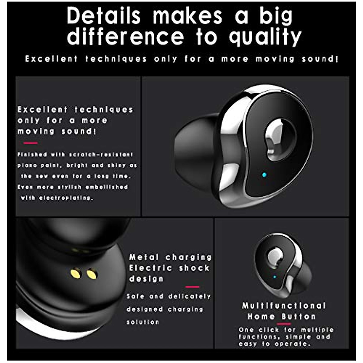 KENKUO Wireless Earbuds, Powerful Customized Sound and Premium Deep Bass, Built-in 4 Mic, Button Control, IPX6 Waterproof Bluetooth Earbuds, Earphones Compatible with Android & iPhone, Purple