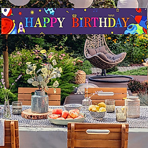 Space Happy Birthday Banner,happy birthday outdoor banner,Space Theme Banner,Outer Space Birthday Party Supplies Happy Birthday Yard Sign Backdrop Background for Indoor Outdoor Decorations 9.8x1.6ft
