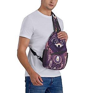 Dream Catcher Wolf Sling Backpack Crossbody Shoulder Bags For Women Men Native American Indian Casual Daypacks Adjustable Chest Bag For Hiking Travel