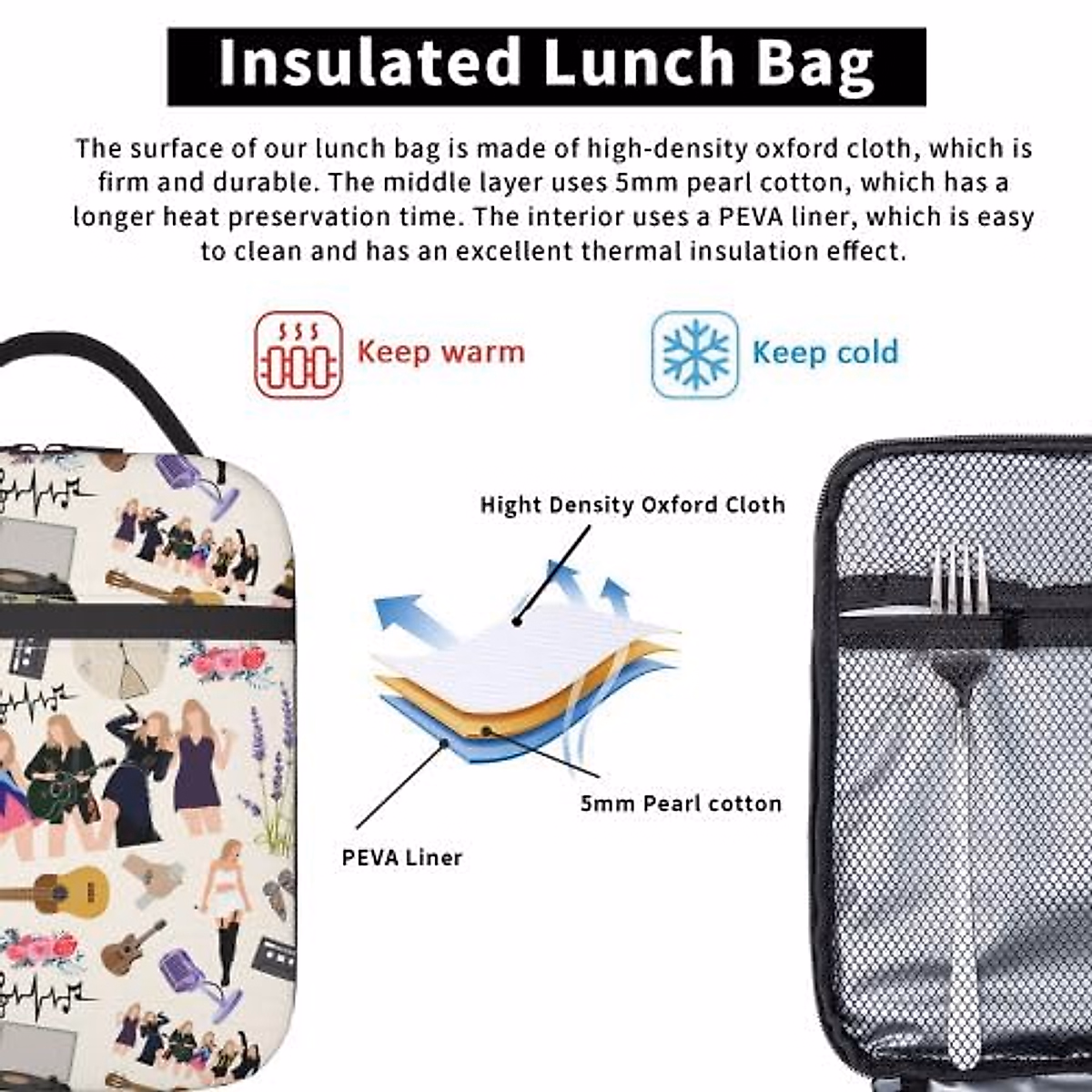 Lingtoolator unch Bags Organizer Bags Reusable Cooler Tote Lunch Box