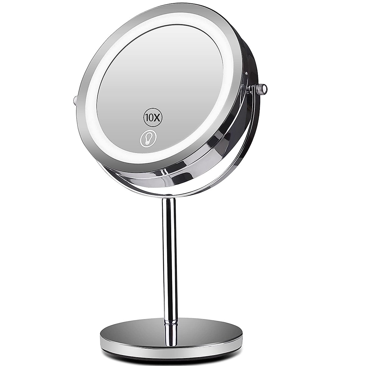 SPIGHTDEX Magnifying Mirror with Light 1x/10x Magnification，Mirror with Lights 7 Inch Double Sided，Lighted Makeup Vanity Mirror with Stand，Led Cosmetic Beauty Mirror for Tabletop Shaving Bathroom