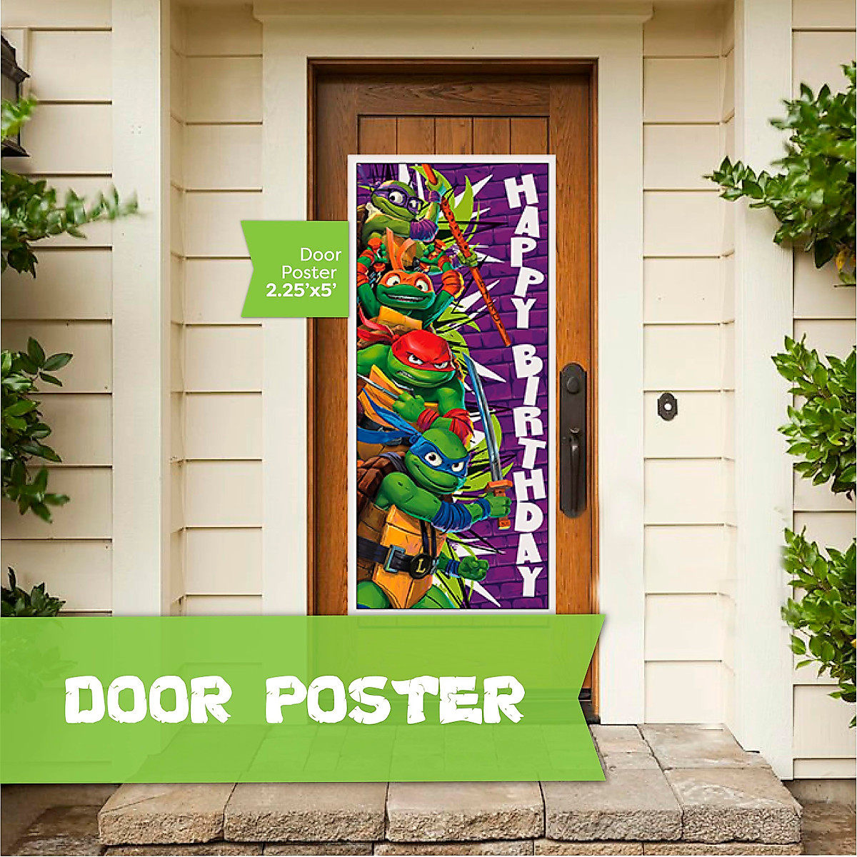 Ninja Turtle Party Decorations | Ninja Turtle Birthday Decorations | Teenage Mutant Ninja Turtles Party Supplies | TMNT | Balloon, Tablecloth, Door Poster, Sticker | Officially Licensed