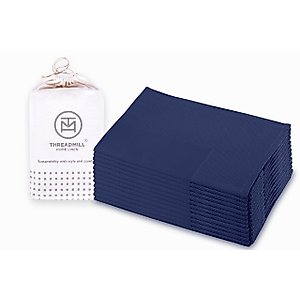 Threadmill Folkstone Blue Cloth Napkins Set of 12 Cotton, Reusable 20 x 20 inch Napkins Cloth Washable, Dinner Napkins Perfect for Wedding, Parties, Cocktails, Fall, Thanksgiving, Christmas