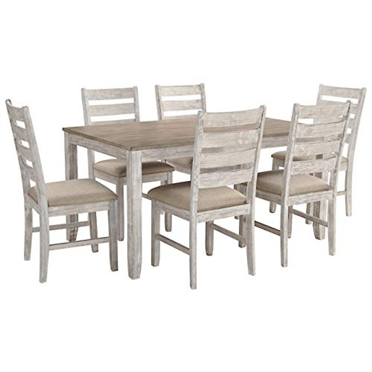 Signature Design by Ashley Skempton Cottage Dining Room Table Set with 6 Upholstered Chairs, Whitewash, 60" x 36" x 30"