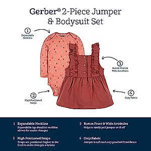 Gerber Baby Girls Toddler 2 Piece Overall Dress Set, Orange Leaves, 18 Months