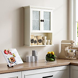 MXARLTR Wall Mount Bathroom Storage Cabinet, Medicine Cabinet with Tempered Glass Door and Buffering Hinge Over Toilet Storage Cabinet Wall Mounted Organizer Above Toilet Storage Cabinet (Cream White)