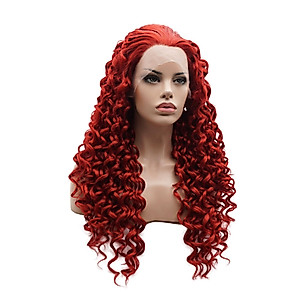 Lushy Stylish Long Curly Red Wig Heavy Density Heat Resistant Synthetic Lace Front Wig