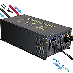 WZRELB 8000W 12V 120V Pure Sine Wave Power Inverter 4 AC Outlets Wired Remote Control,RV, Camping (RBH-800012WR)