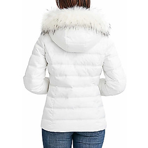 Nautica Womens Faux Fur Trim Hooded Midweight Puffer Jacket (Large, White)