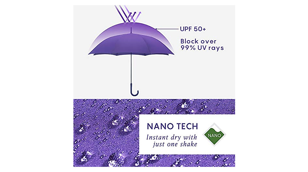 RUMBRELLA Purple UV Stick Umbrella - Auto Open & UPF 50+ Protection