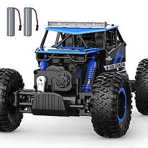 NQD 4WD Remote Control Truck - 1:16 Big Monster Stunt Car All Terrain Off-Road Hobby RC Truck 2.4Ghz with LED Headlight Rock Crawler Rechargeable Electric Toy for Boys & Girls Gifts（Blue）