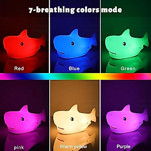 LOVERUIS Cute Night Light for Kids Cute Shark Lamp, Animal Lamp 7 Color Lamp Nightlights Birthday Christmas Gift for Children with USB Rechargeable,Kids Silicone Lamp Kawaii Room Decor