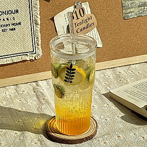 4 Packs 22 oz Glass Cups with Lids and Straws, Ribbed Glass Coffee Mug, Tumbler Water Glass, Reusable Water Bottle Wide Mouth Smoothie Cups, Thick Wall Glass Coffee Iced Tea Cup Pearl Tea,Juice