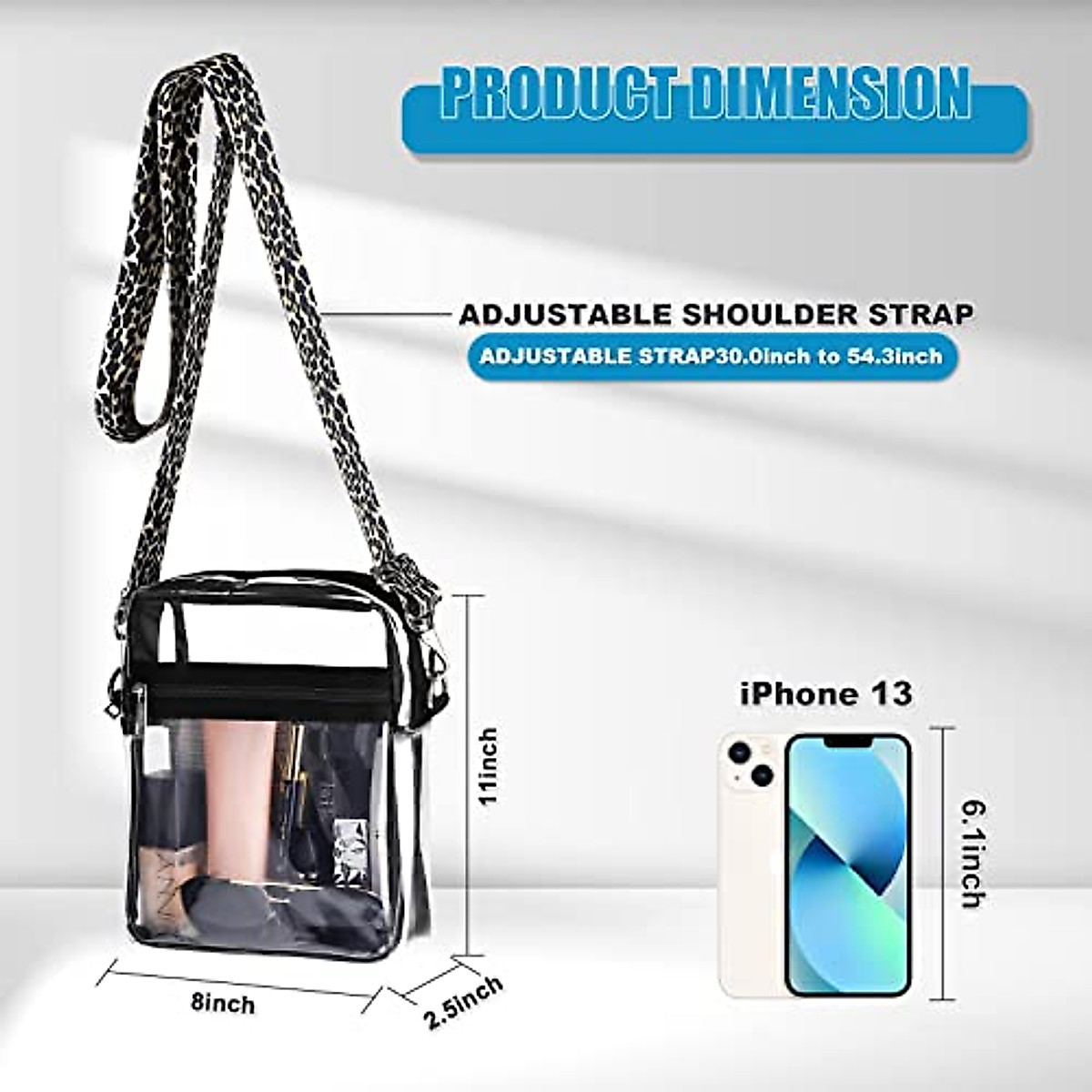 BEELIFY Clear Bag Stadium Approved Purse, Clear Crossbody Bag for Stadium, Concerts, College Games