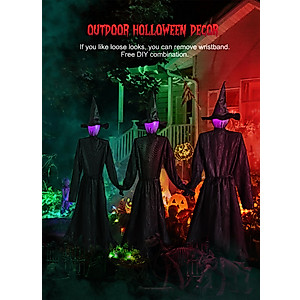 Halloween Decorations Outdoor 3PCS Light Up Witches Holding Hands Witches with Stakes, Scary Screaming Witches with Glowing Face, Creepy Halloween Party Props Decor for Yard Garden Outside Lawn Porch