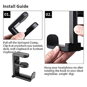 PC Gaming Headset Headphone Hook Holder Hanger Mount, Headphones Stand with Adjustable & Rotating Arm Clamp, Under Desk Design, Universal Fit, Built in Cable Clip Organizer EURPMASK