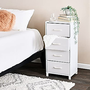 Household Essentials White 4 Drawer Bed Side Table