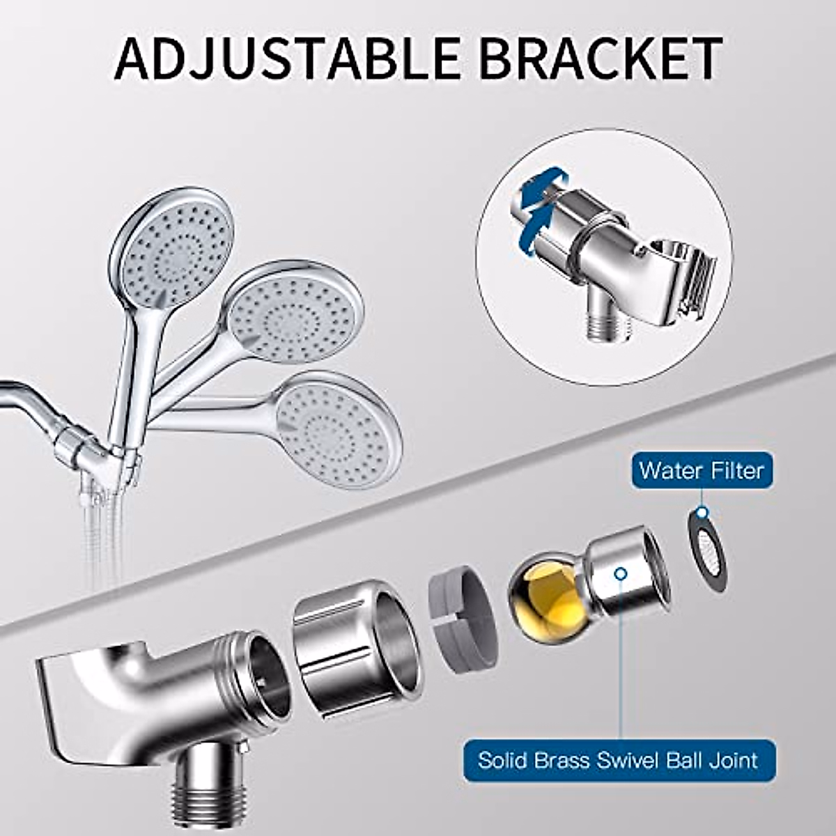 DOILIESE Shower Heads with Handheld Spray 5-Mode,Anti-clog Nozzles Shower Heads High Pressure,Hand Held Shower Head with Long Hose 60inch Chrome