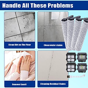 Floor ONE S5 Brush Roller Replacement Parts for Tineco Floor ONE S5/ Floor ONE S5 PRO 2 Cordless Wet Dry Vacuum Cleaner, 4 Pack Brush Roller, 4 Pack HEPA Filters and 1 Pack Cleaning Brush