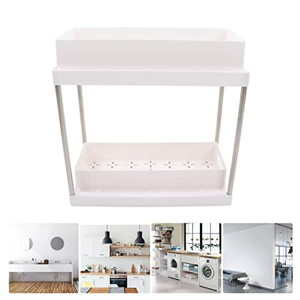 GLOGLOW Under Sink ABS Material Sliding Cabinet Basket Bathroom Sliding Design (White)