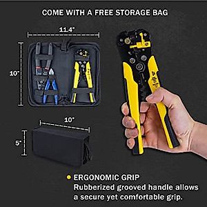 KOTTO Automatic Electrical Wire Stripper Set - Cutter and Crimping Tool - Multi-Tool with Storage Bag