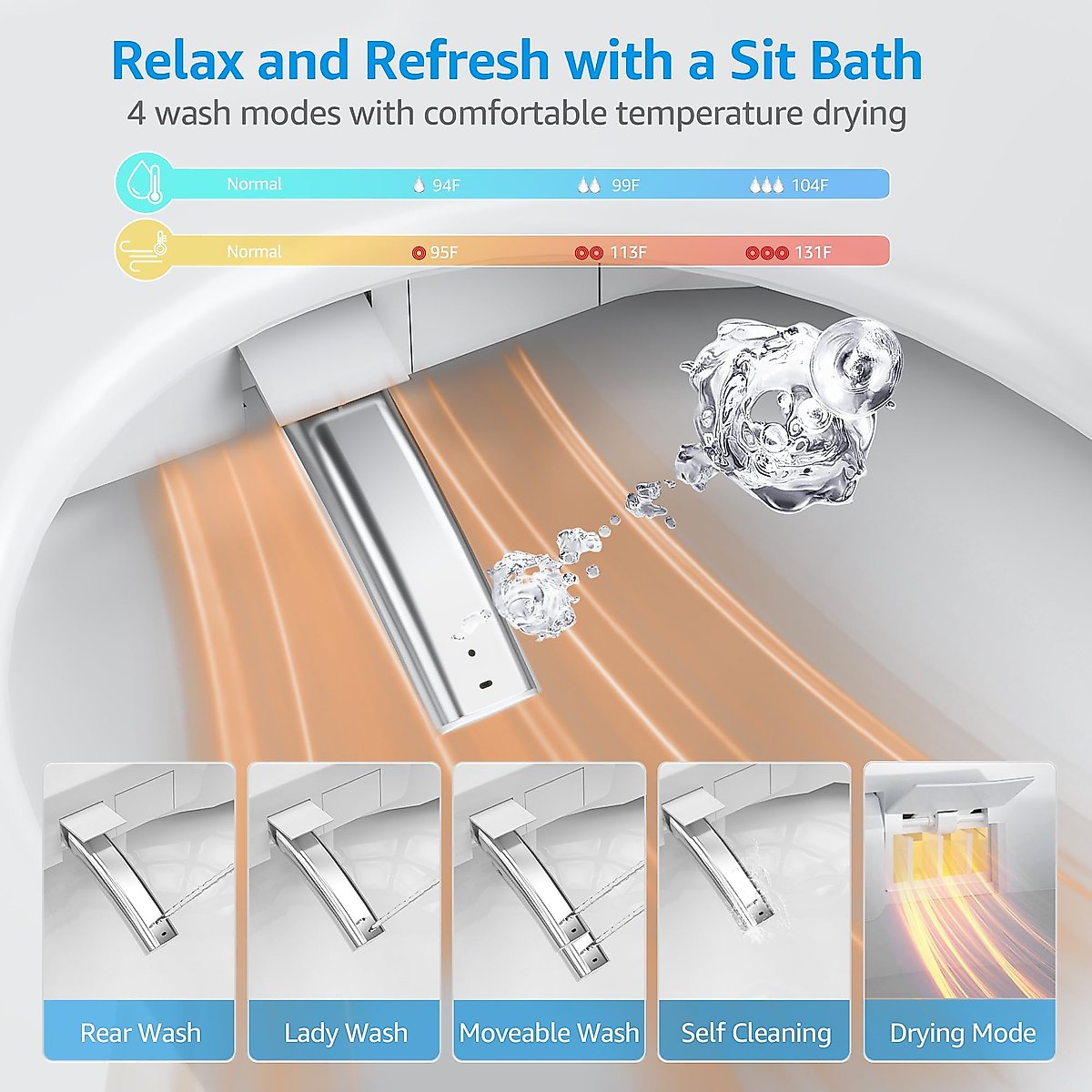 Smart Toilet Built-in Heated Bidet Seat, 360 Degree Siphon Powerful Flush, Warm Water Sprayer with Drying mode, Auto Open & Close Lid, Wireless Remote Control and with LED Display and Night Light