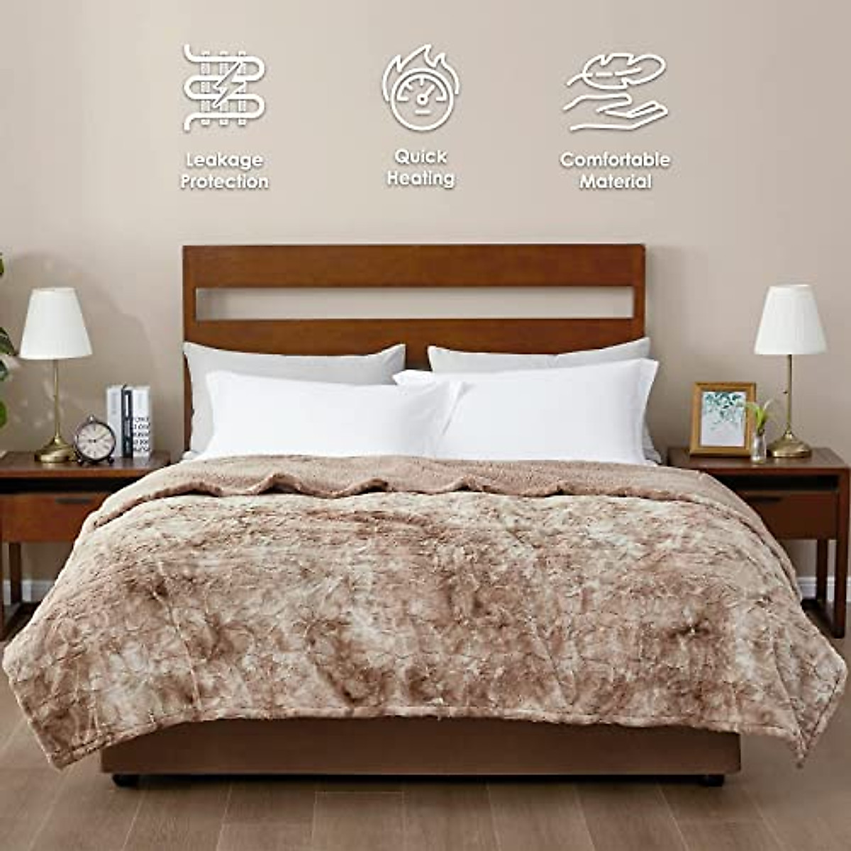 EHEYCIGA Heated Blanket Electric Throw Twin - Heating Blanket with 5 Heating Levels & 10 Hours Auto Off, Soft Cozy Sherpa Washable Electric Throw with Fast Heating, 62 x 84 Inches, Camel