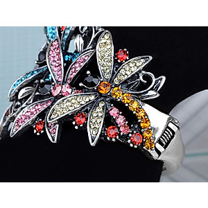 Alilang Womens Silvery Tone Shine Colorful Crystal Rhinestone Flying Dragonfly Firefly Insect Cuff Bangle Bracelet