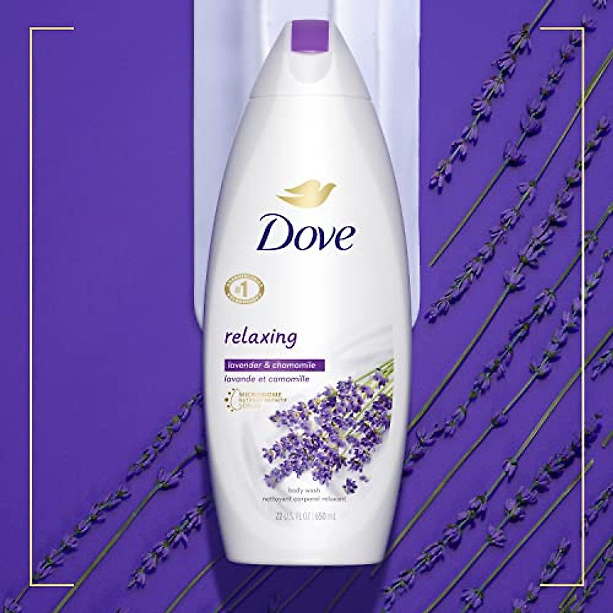 Dove Body Wash for Softer and Smoother Skin After Just One Use Lavender Oil and Chamomile Stress Relieving and Calming 22 oz, 4 Count
