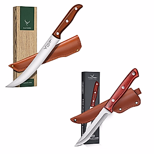 TAN REN 5 inch Fillet Knife and 8 Inch Boning Knife for Filleting and Boning, Brisket Knife with Sheath, Bait Knife Saltwater with Sheath